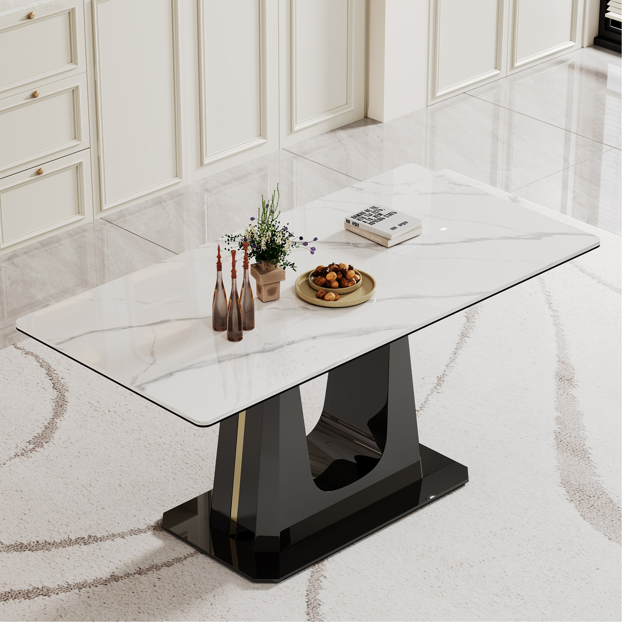 Orren Ellis Dining Table Rectangular Table With Stainless Steel Base ...