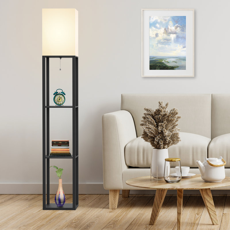 Wrought Studio™ Emonnie 62.9" Column Floor Lamp with Shelves, Real ...