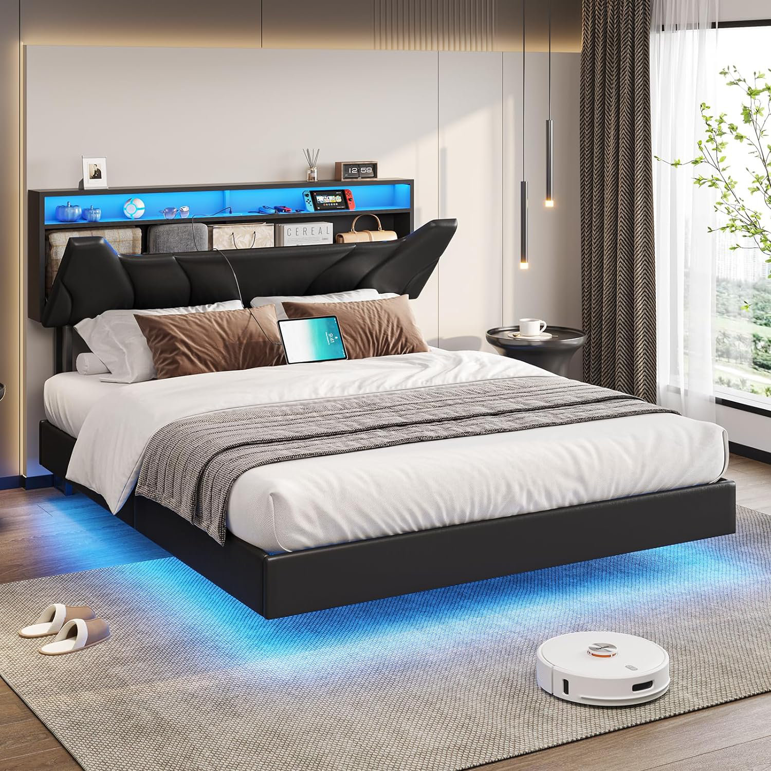 Wrought Studio™ Kachine Upholstered Unfinished Bookcase Storage Bed ...