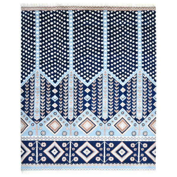 Dakota Fields Handmade Hand-Knotted Blue/Black Rug | Wayfair