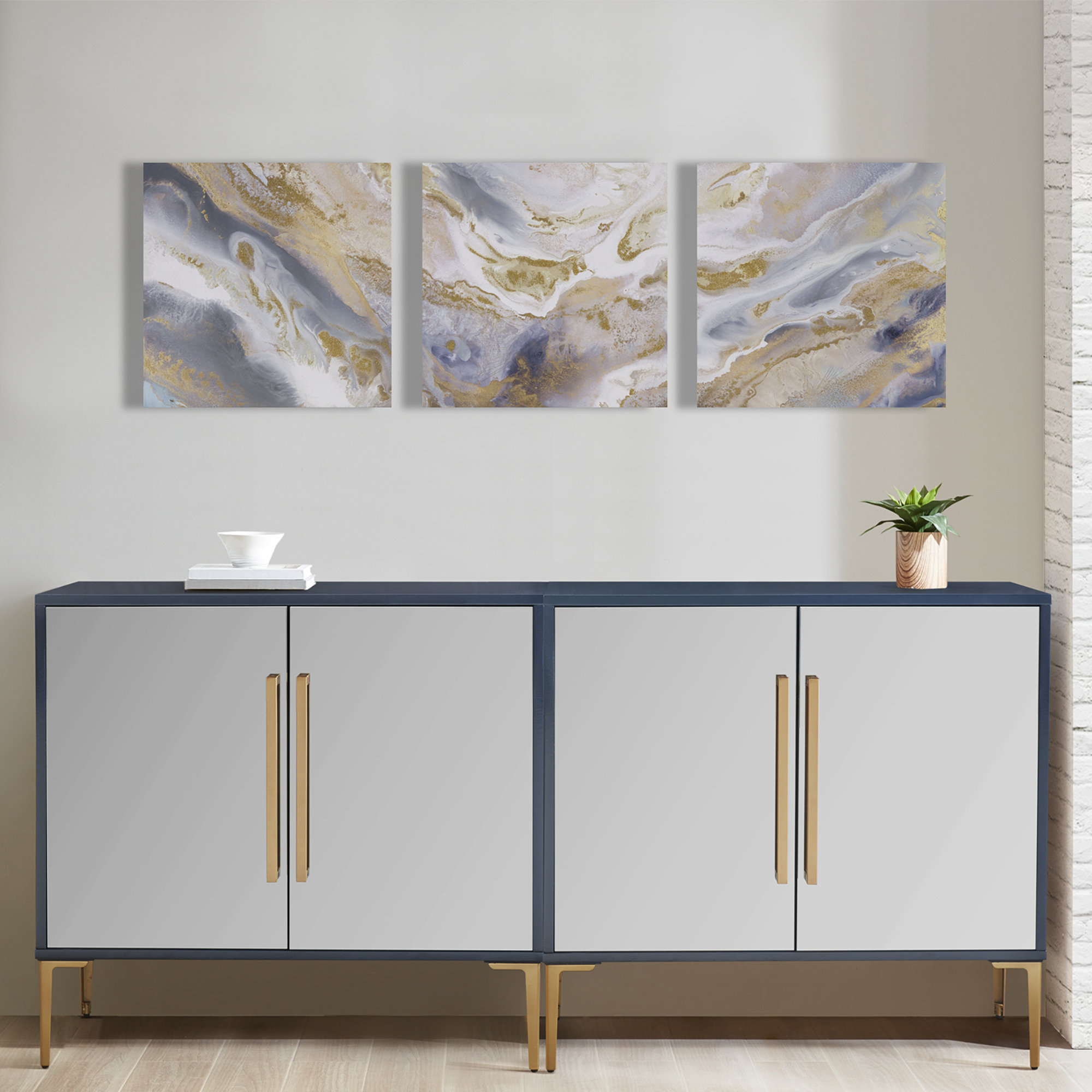 510 Design Shimmering Symphony Glitter and Gold Foil Abstract Triptych ...