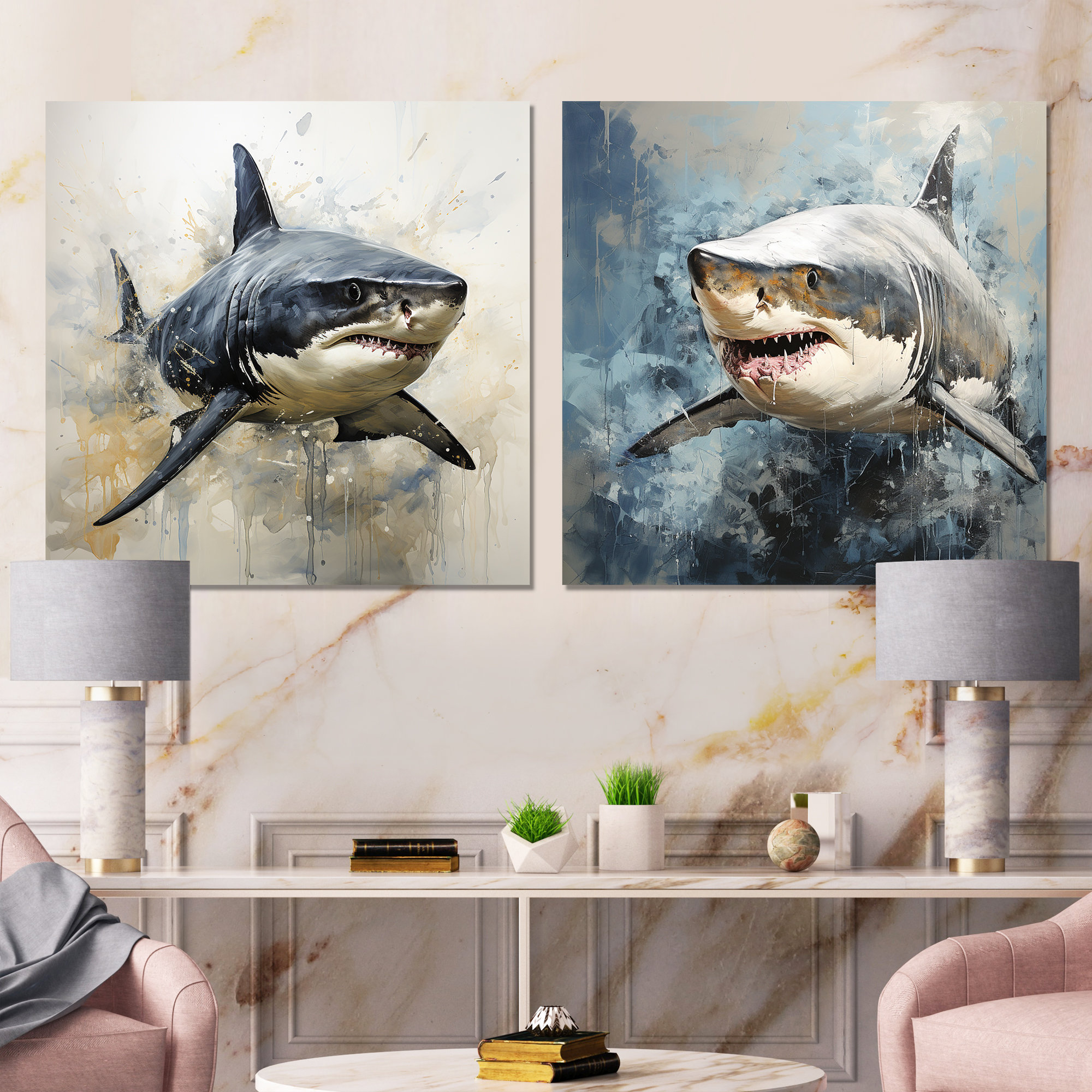 Highland Dunes Grey Shark Shadows I - Coastal Animal Wall Art Prints ...