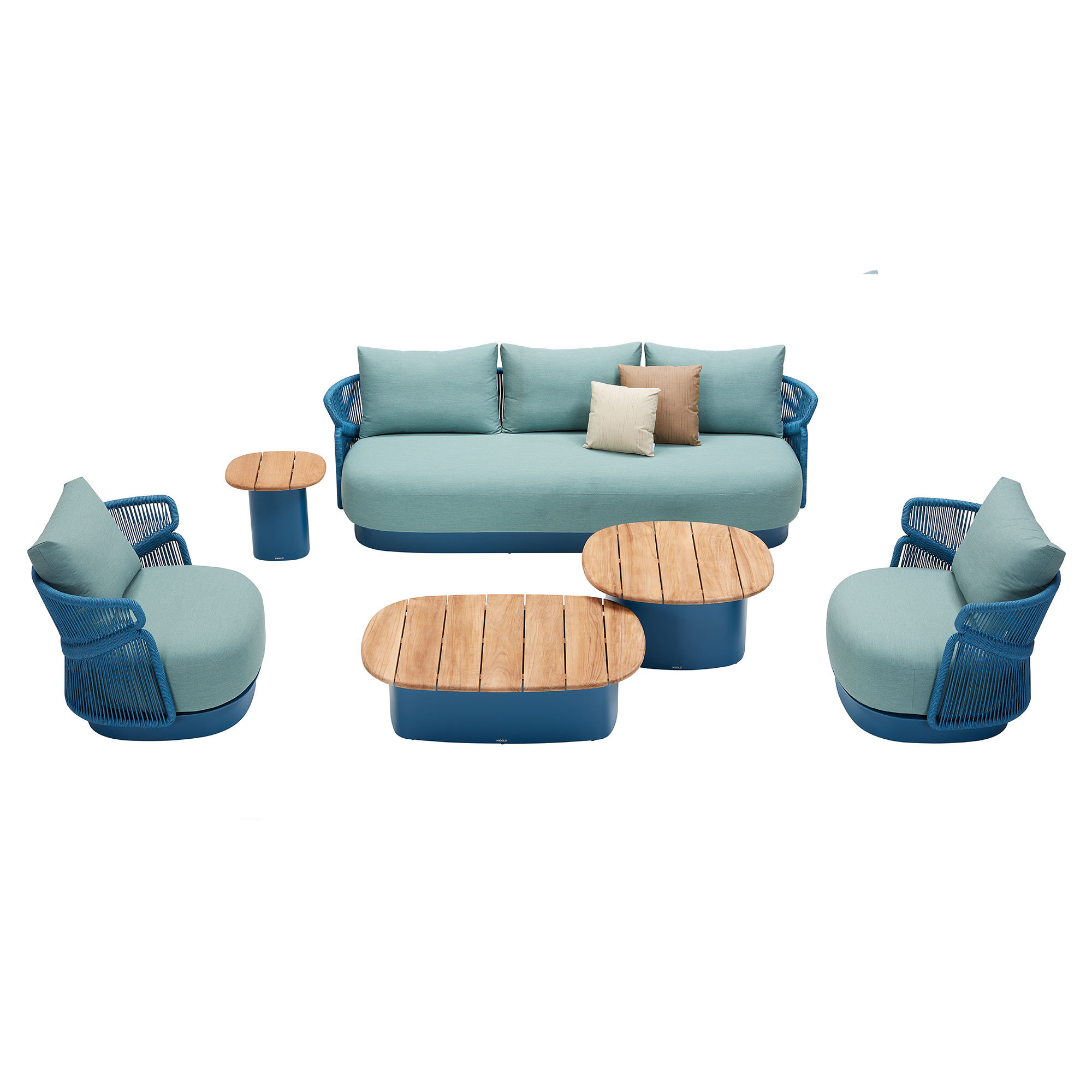 HIGOLD Aio 5-seater Teak Outdoor Conversation Sofa Set With 8 Inch ...