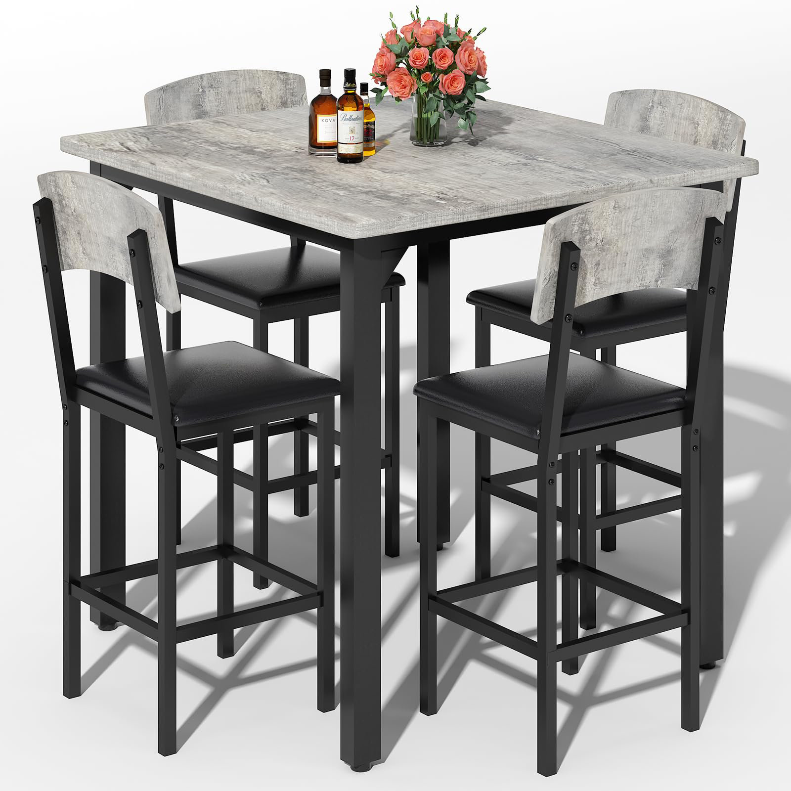 Wrought Studio™ Marble 5-Piece Dining Table Set: Counter-Height Table ...
