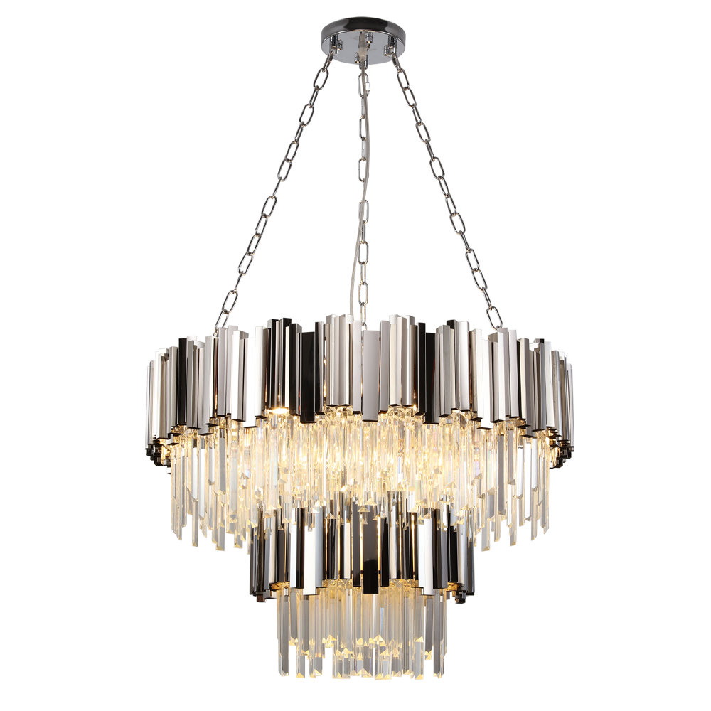 Mercer41 Modern Round Double-Layer Chrome Raindrop K9 Crystal Chandelier, Height-Adjustable ...