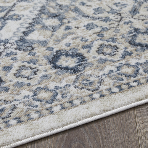 Charlton Home® Aldos Performance Blue/Cream Rug | Wayfair