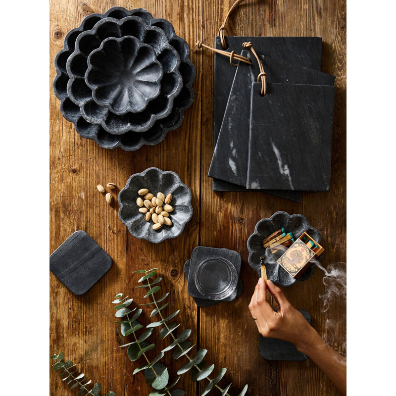 Canvas Home Catalina Black Marble Coaster Set | Wayfair