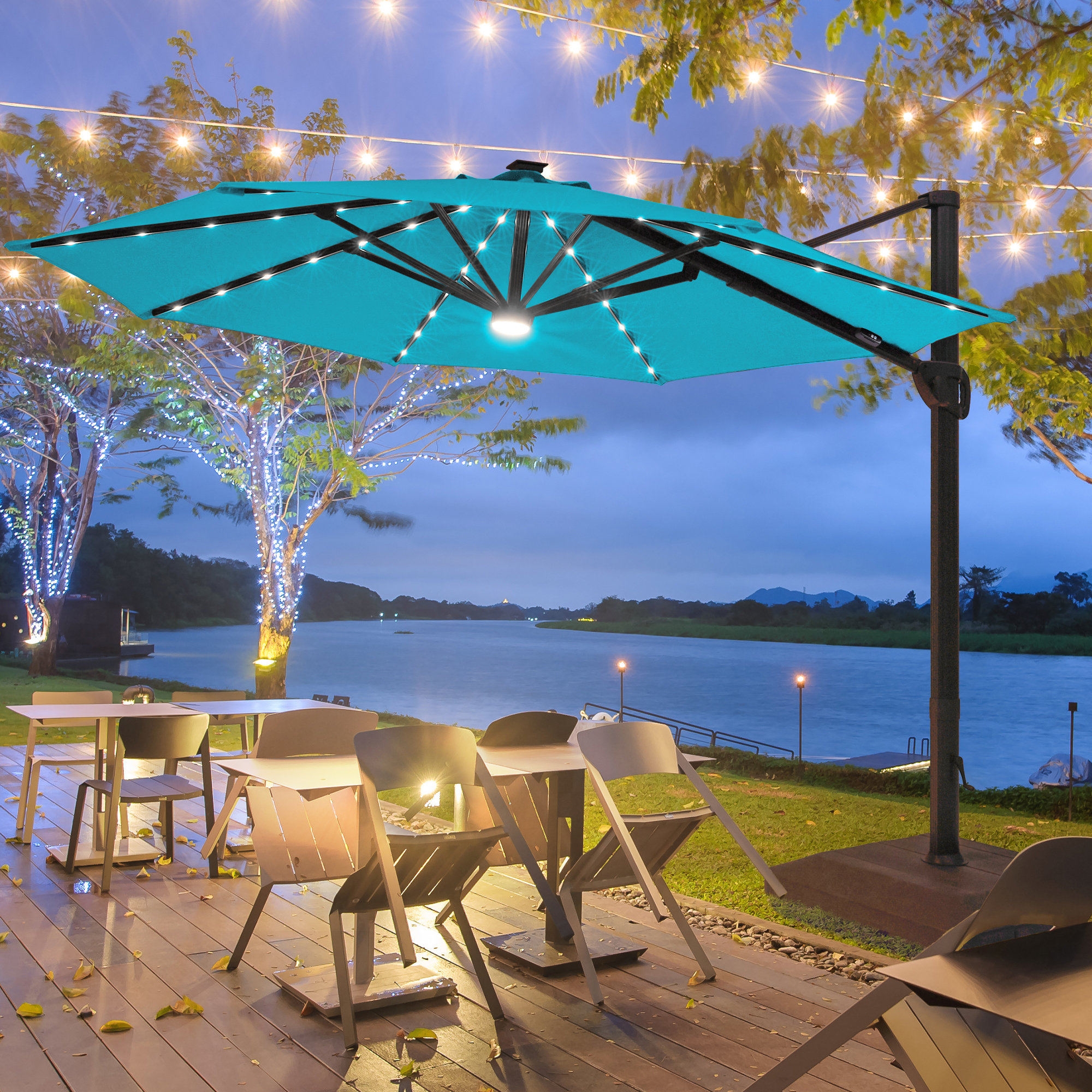 Arlmont & Co. Dailon 11' Lighted Cantilever Umbrella Outdoor Large ...