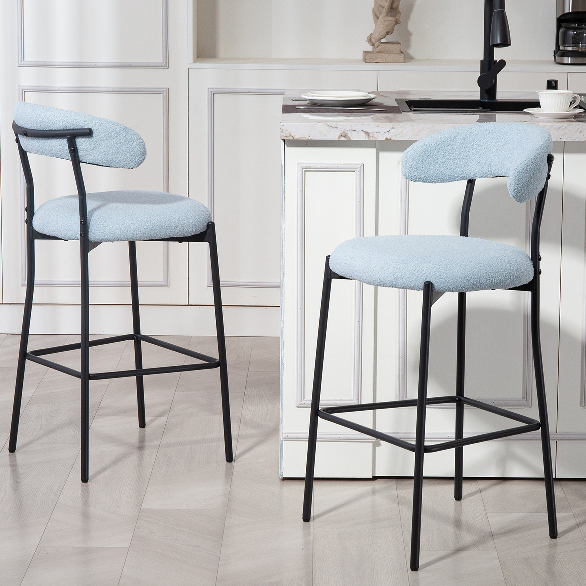 Latitude Run® 26'' Blue Bar Stools Of 2 With Foam Filler, Soft , And ...