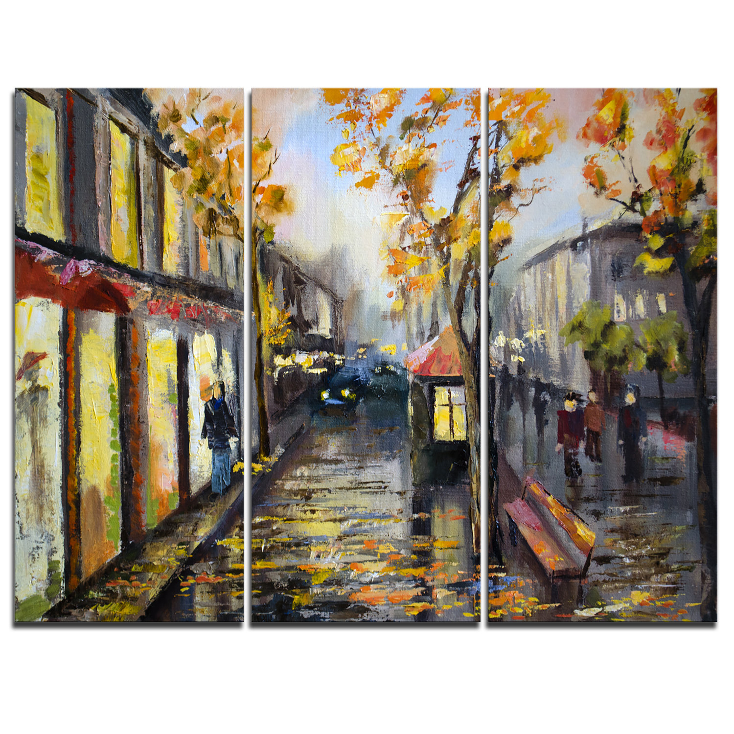 Design Art City in Yellow Shade - 3 Piece Painting Print on Wrapped ...