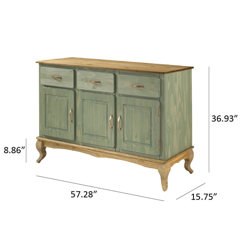 One Allium Way® Wednesbury 57.28" Wide 3 Drawer Pine Solid Wood ...