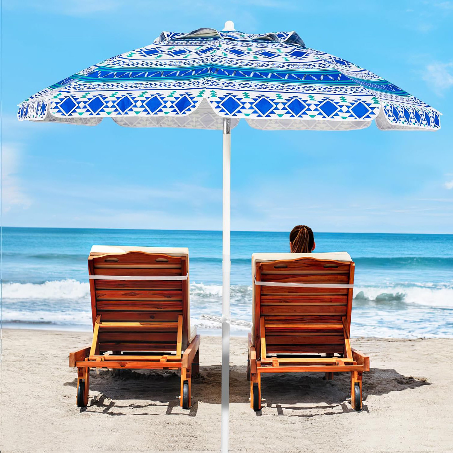 Dovecove 6.5ft Beach Umbrella with Tilt Pole Portable Patio Umbrella ...