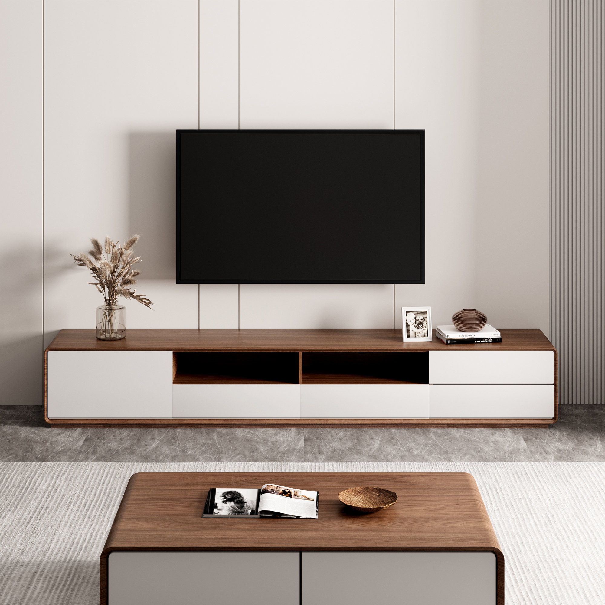 Hokku Designs Morford Modern Wood TV Stand Media Console 4 Drawers Open ...
