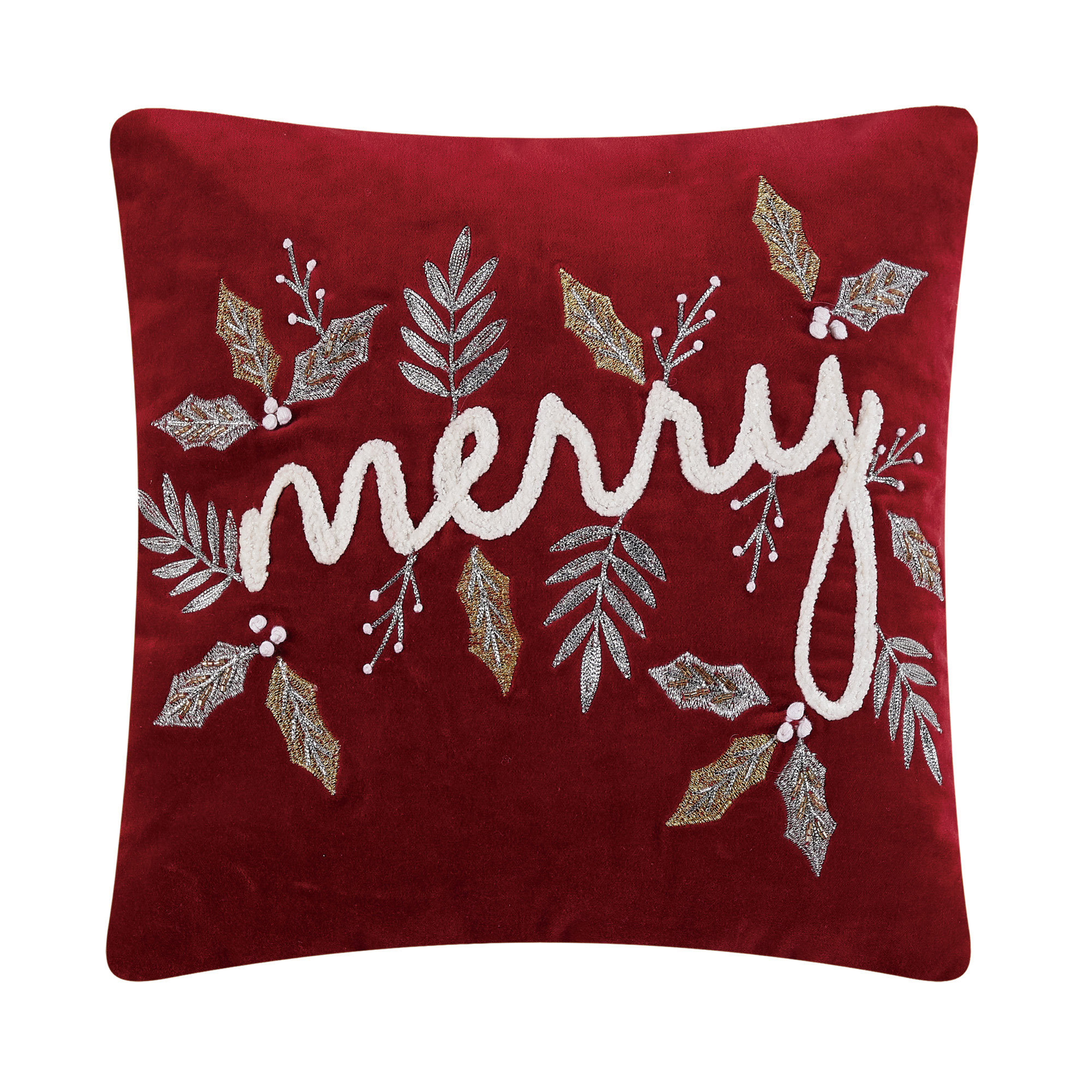 Mistletoe and Co. Merry Embroidered Velvet Pillow | Wayfair