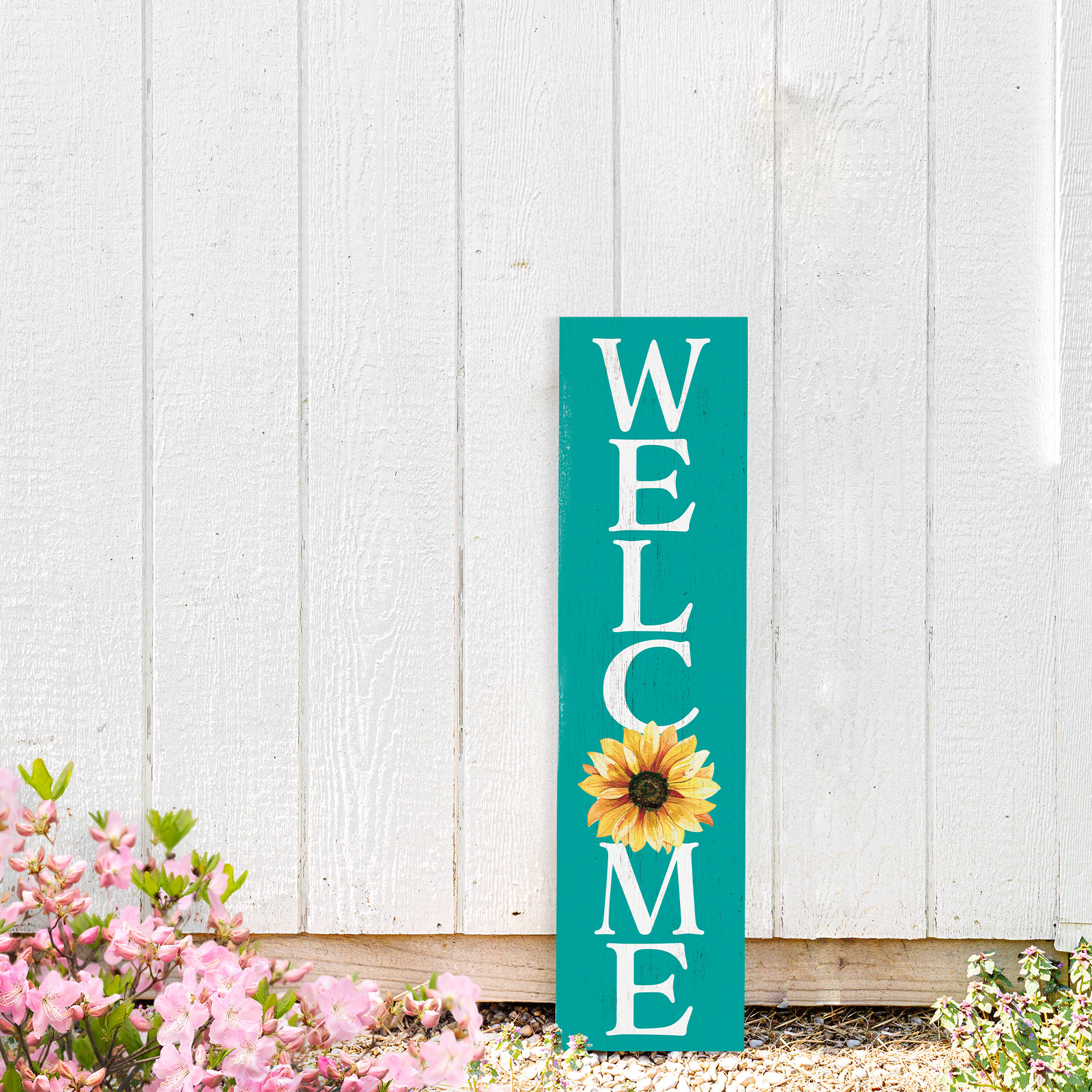 August Grove® 60in Welcome Watercolor Sunflower Porch Sign - Wooden ...