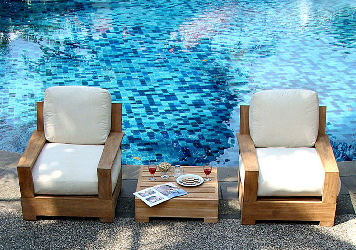 Teak Smith Leveb 3 Piece Teak Seating Group with Sunbrella Cushions ...