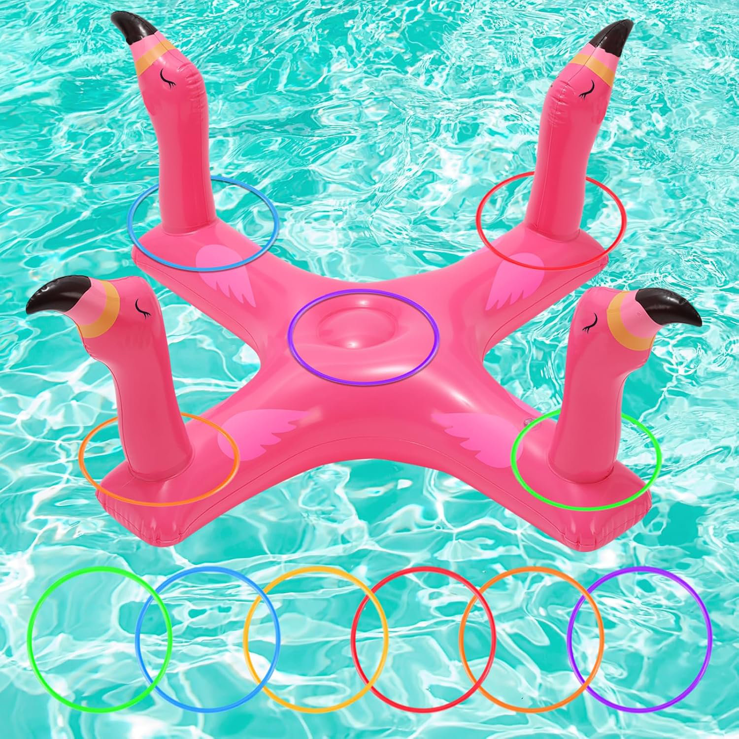 LinsCraft Inflatable Pool Ring Toss Games Toys, Floating Shark Flamingo ...