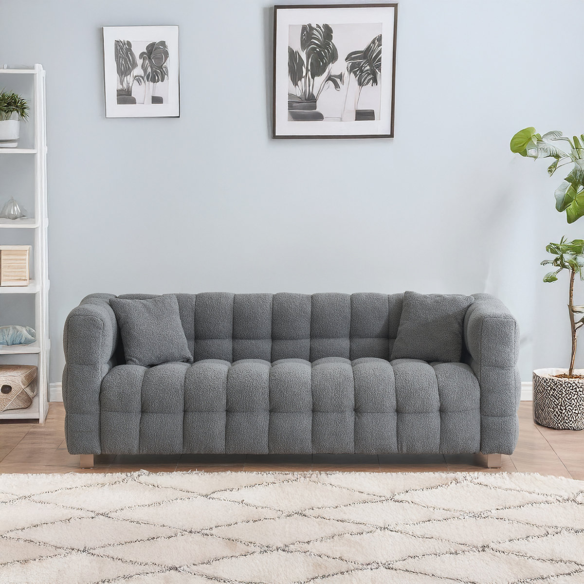 Ivy Bronx Teddy 80"Fabric Sofa With 2 Throw Pillows | Wayfair