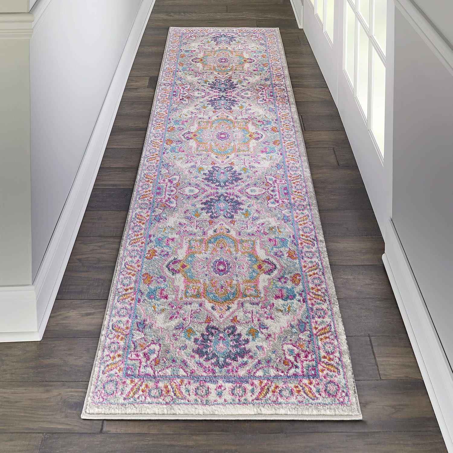 Bungalow Rose Passion Bohemian Light Grey/Pink 2'2" X 7'6" Area Rug ...