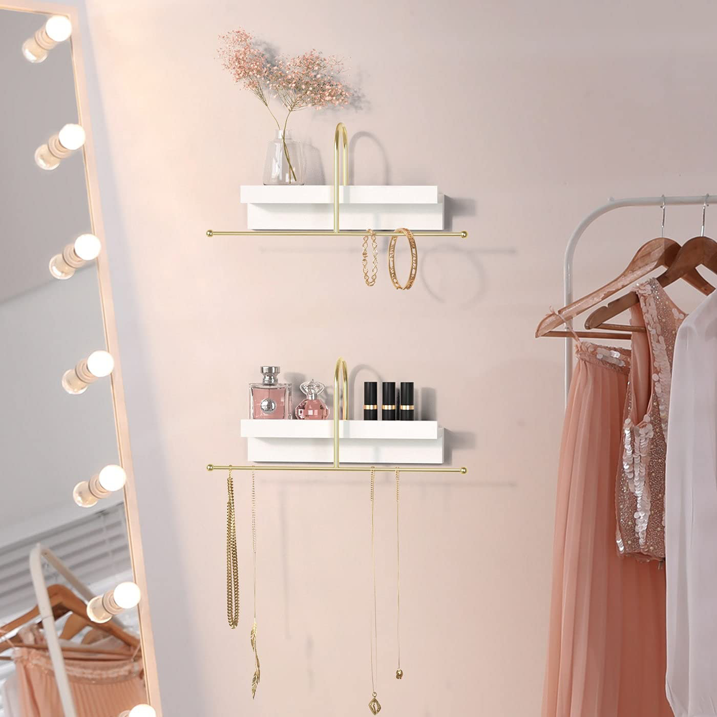 Mercer41 Gold And White Wall Mounted Hanging Jewelry Organizer Holder ...