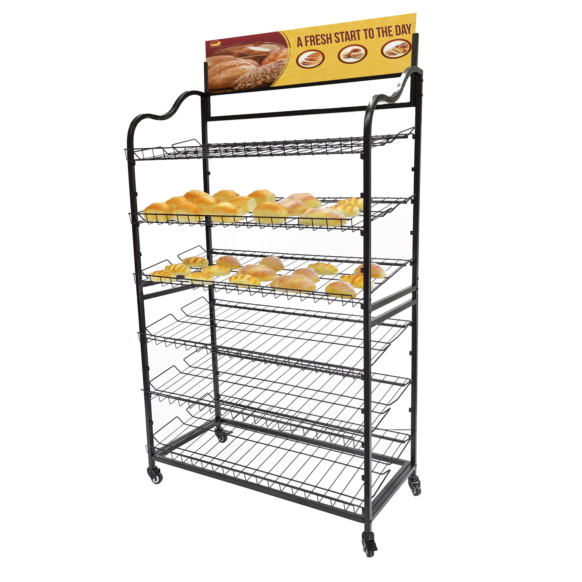 Rebrilliant Wide Metal Bakery Display Rack on Wheels, 6 Shelves with ...