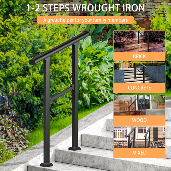HOMLUX Lovmor Hand Rails for Outdoor Steps, Wrought Iron Railing, Porch ...