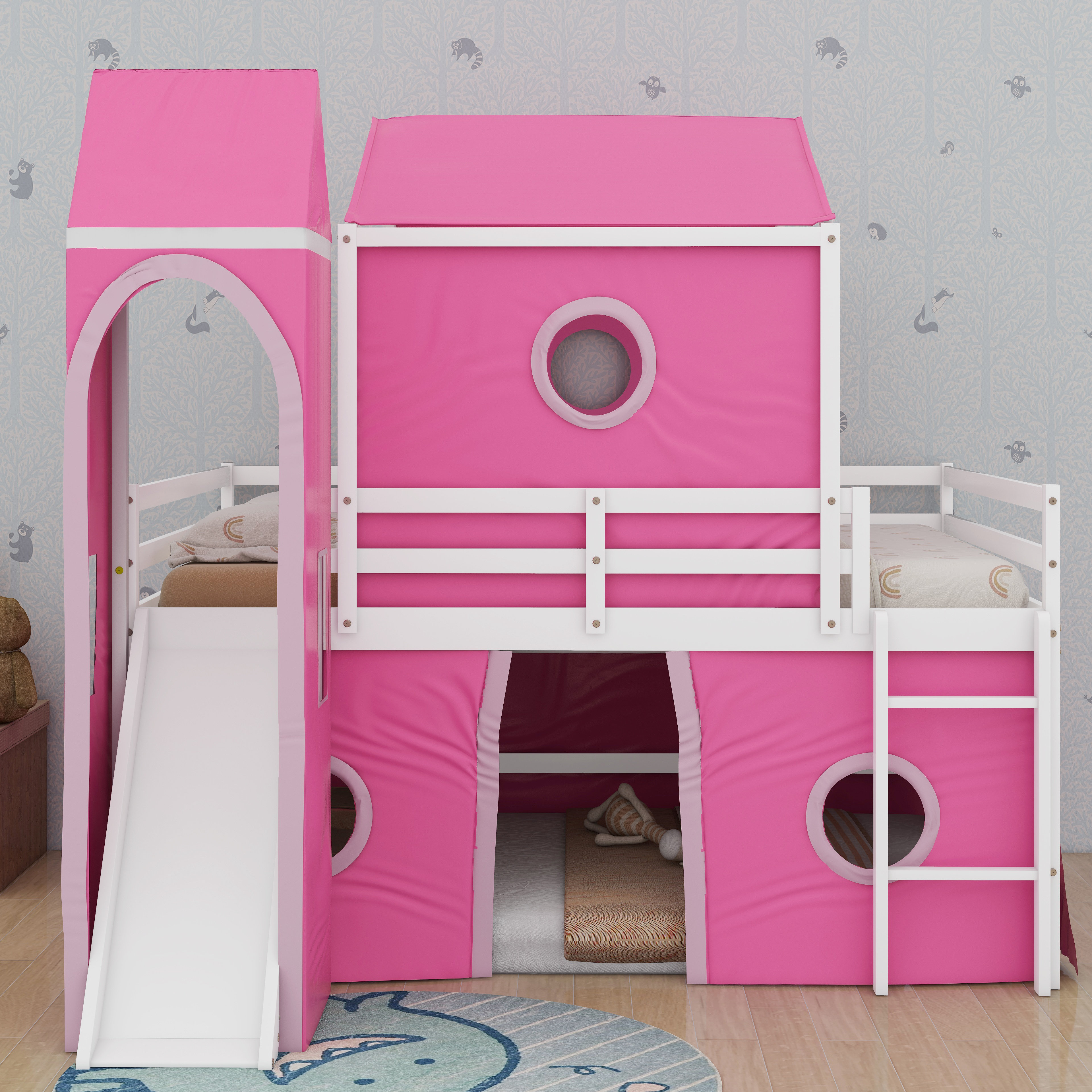 Harper Orchard Messerly Kids Bunk Bed with Slide Tent and Tower | Wayfair