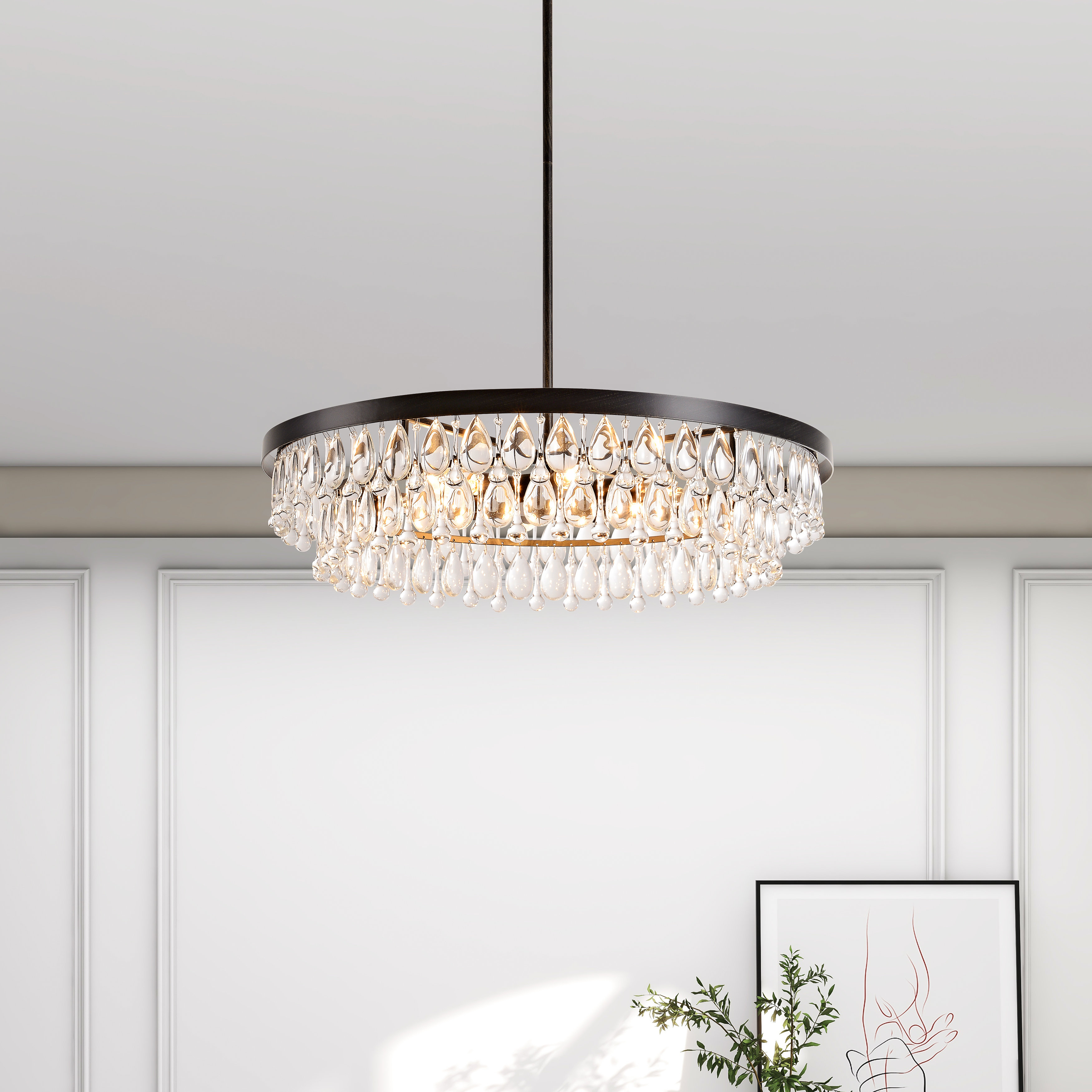 Rosdorf Park Kloie 6-Light 24" Antique Black Finish Crystal Chandelier ...