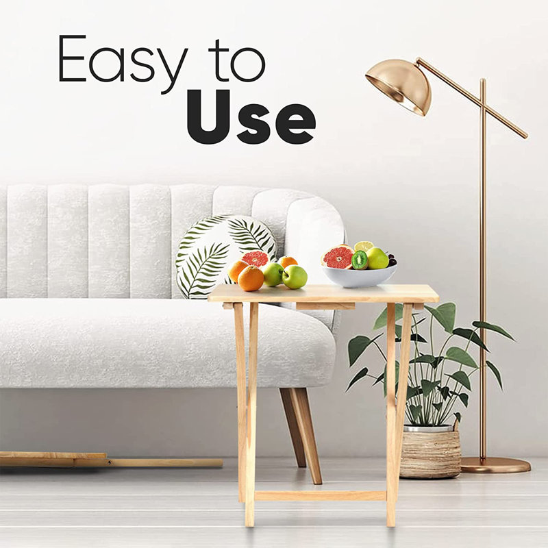 PJ Wood Folding TV Tray Tables with Compact Storage Rack, 5 Piece Set ...