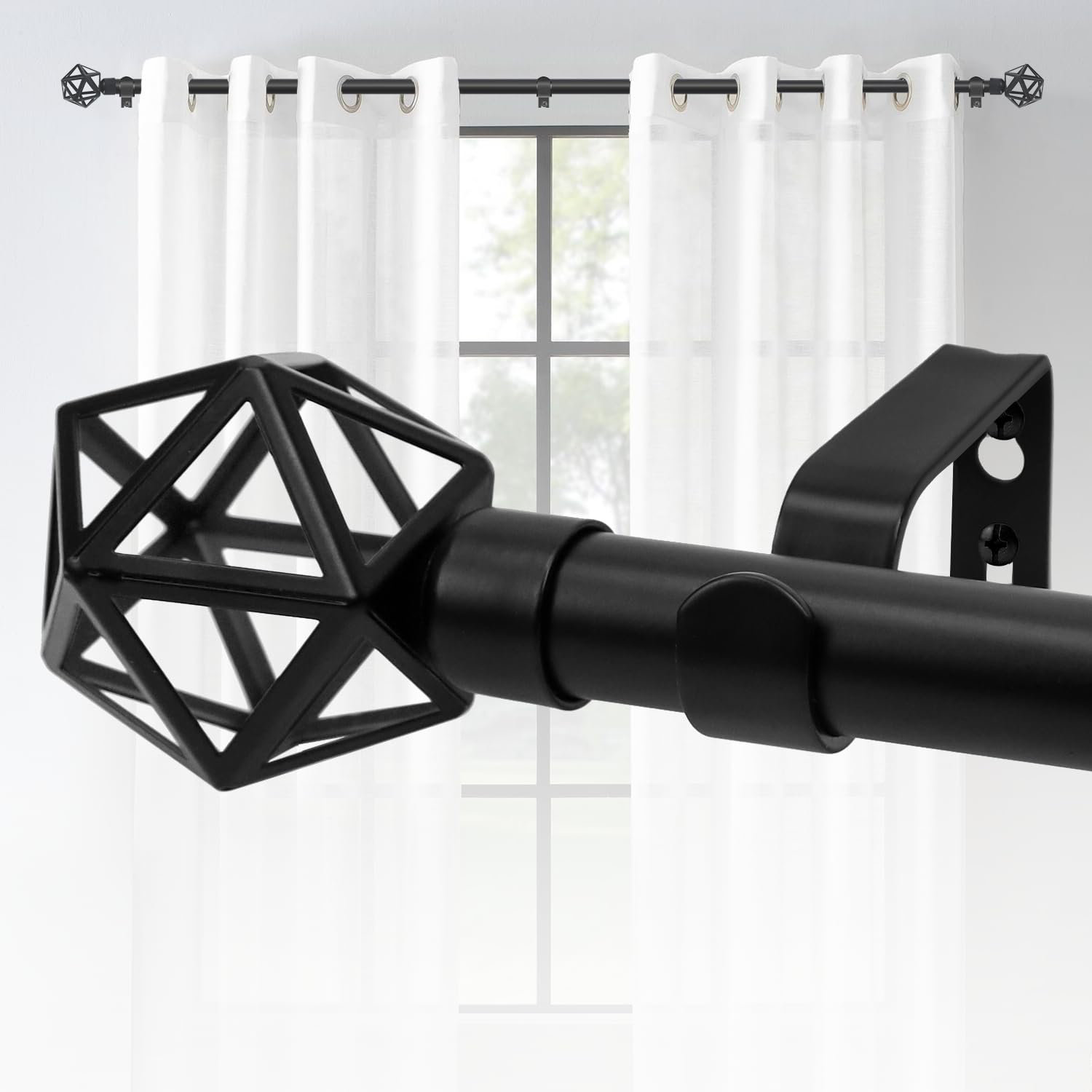 Ebern Designs Frahm Matte Black Adjustable Curtain Rod 30-120 Inches ...