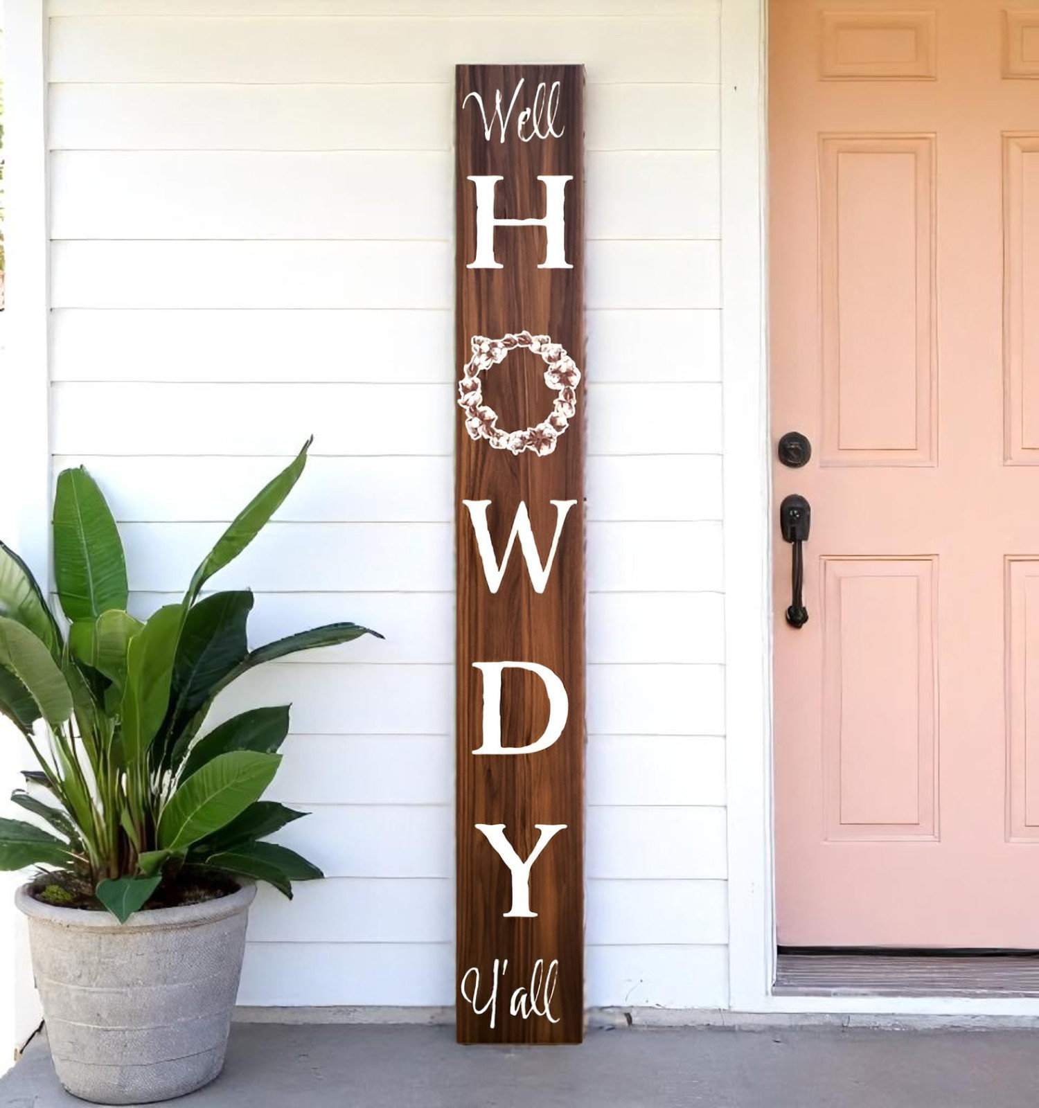 HomeRoots 72" Brown And White Solid Wood Well Howdy Porch Sign | Wayfair