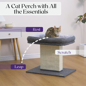 Catry 2-in-1 Mellow Cat Perch with Large Soft Bed and Sisal Scratching ...