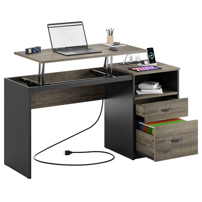 17 Stories 59.8" Lift Top Computer Desk with File Drawer, Large Study ...