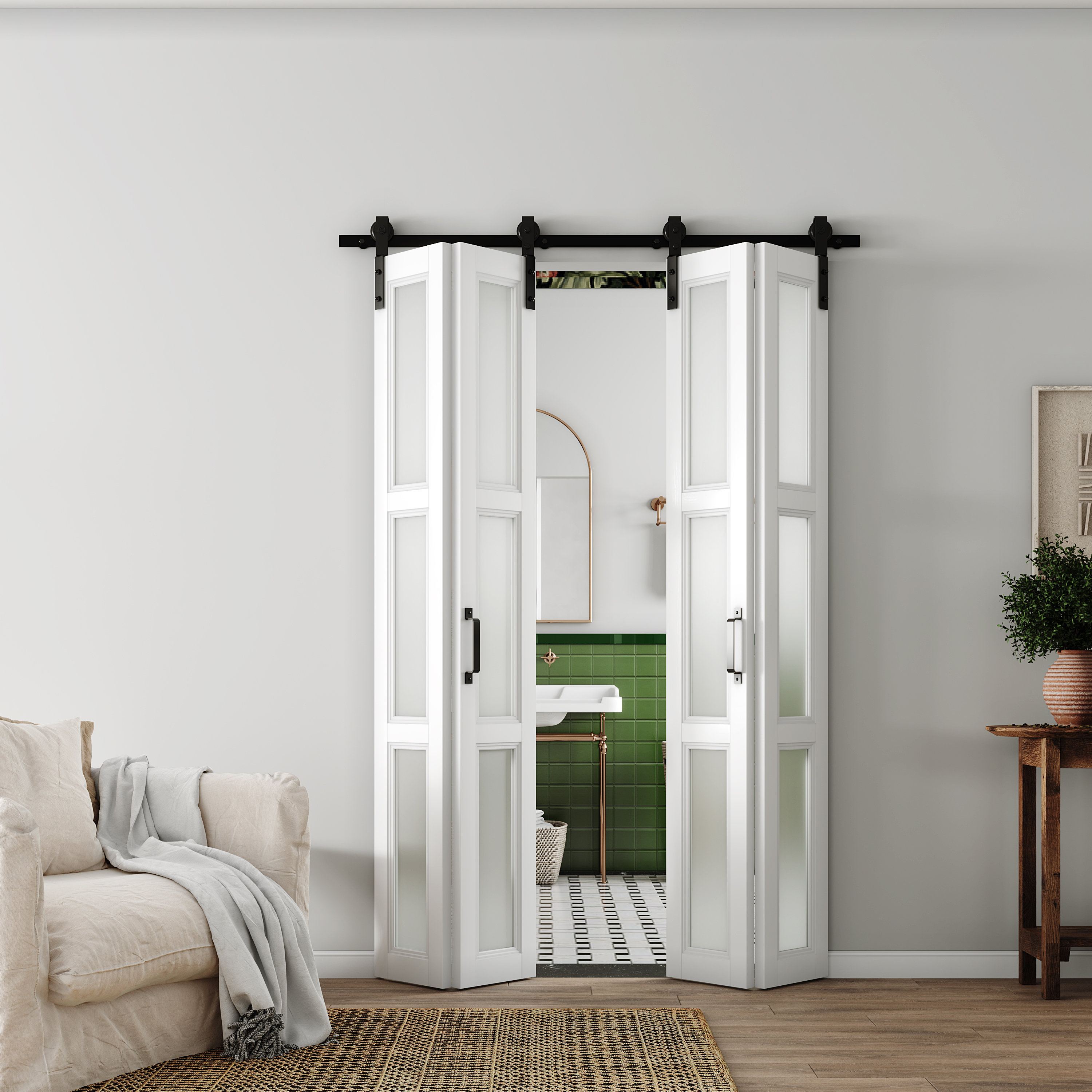 CHIC MODE Porte de grange pliante en bois massif 3 pièces avec ...