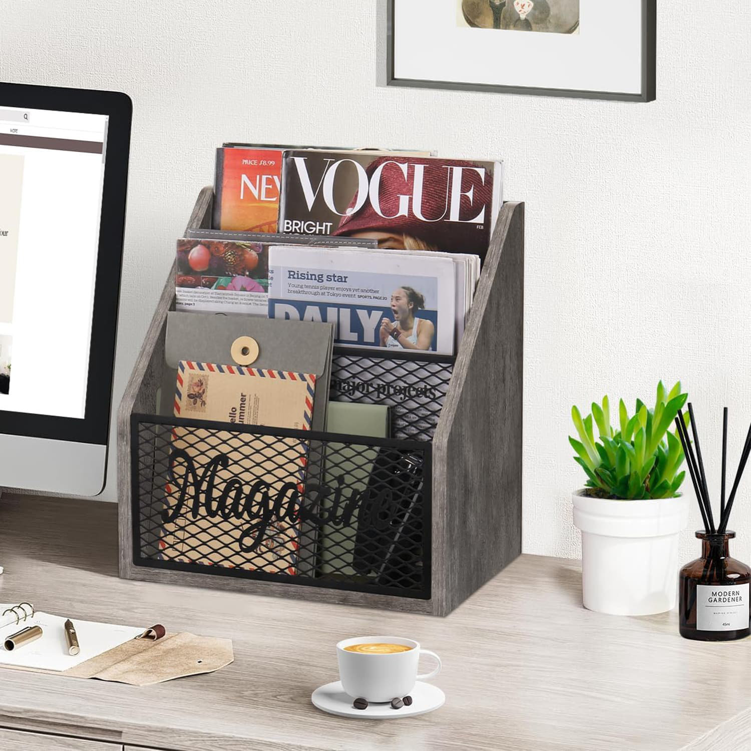 17 Stories Desktop ladder 3 magazine rack, magazine storage basket ...