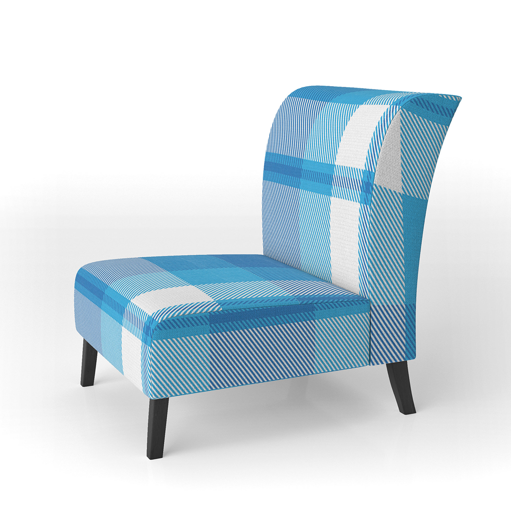 Dakota Fields Blue Checked Tartan - Upholstered Patterned Accent ...