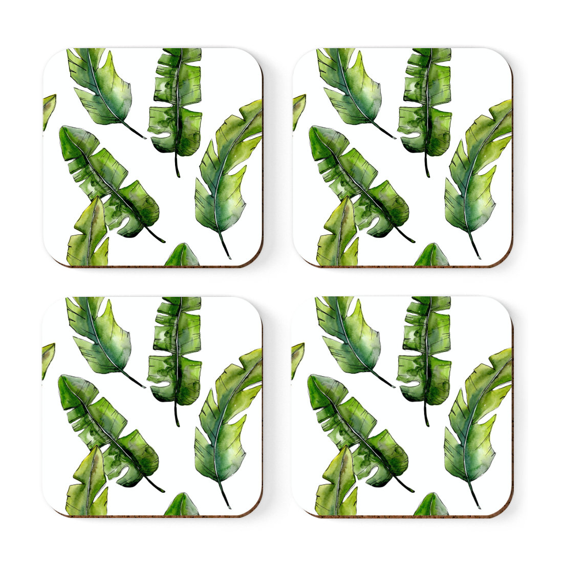 Bayou Breeze Square Drink Coffee Coasters Gift Set, Tropical Palm ...