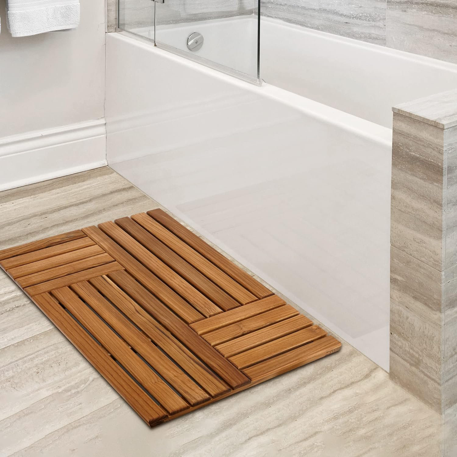 Shimano Teak Wood Bath Mat, 31.8 X 20 Inch Large Wooden Shower Mat For ...