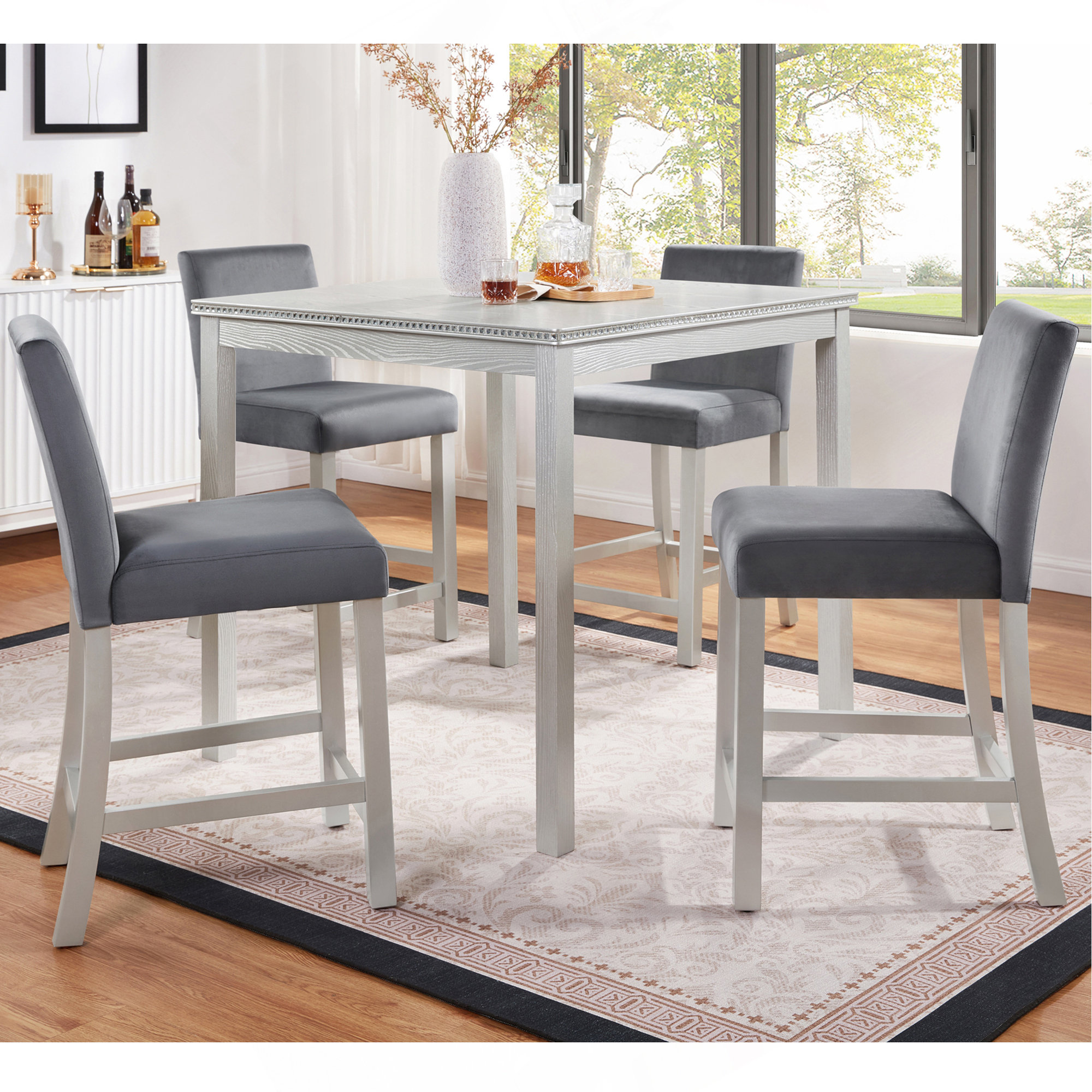 Latitude Run® 5 Piece Counter Height Table Set, Wooden Kitchen Table ...