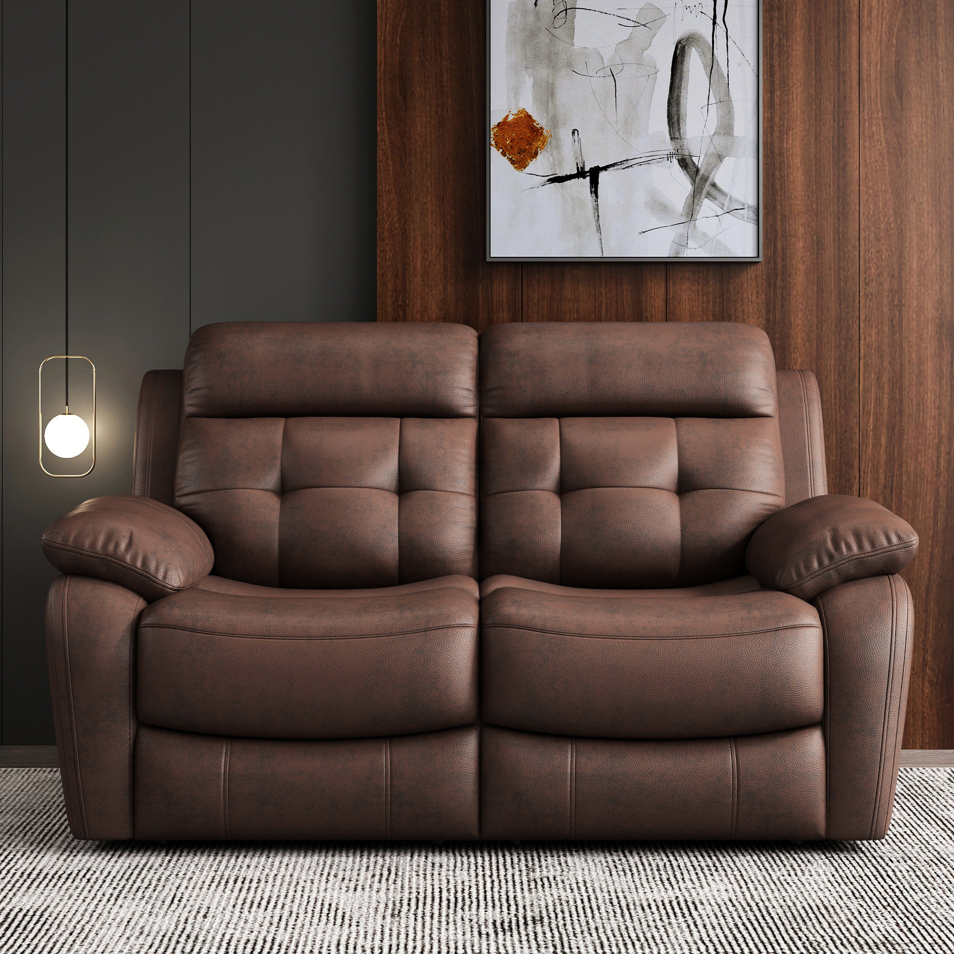 Latitude Run® 2 Non Reclining In Comfortable Dark Brown Leather Genuine ...