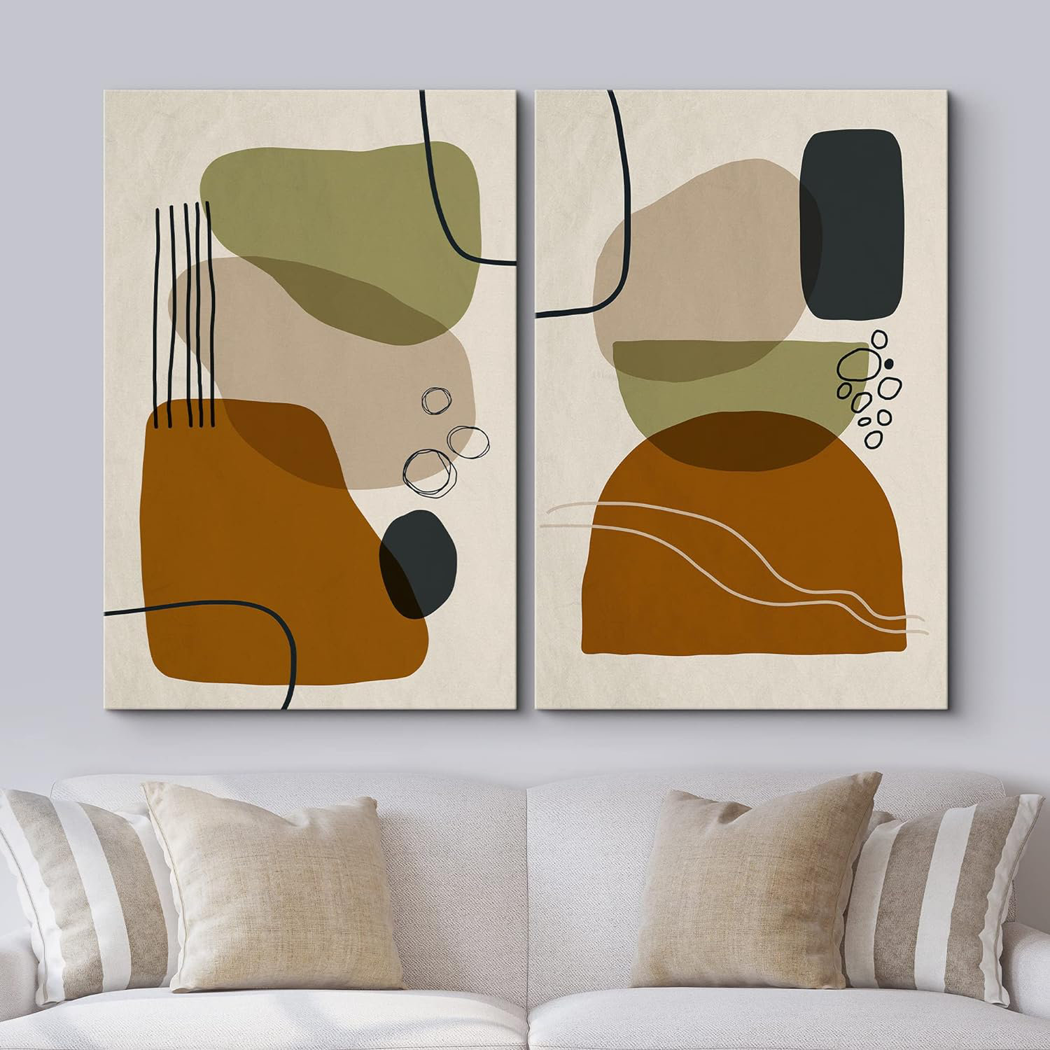 IDEA4WALL Mid-Century Brown Green & Grey Polygon Symbol Collage ...