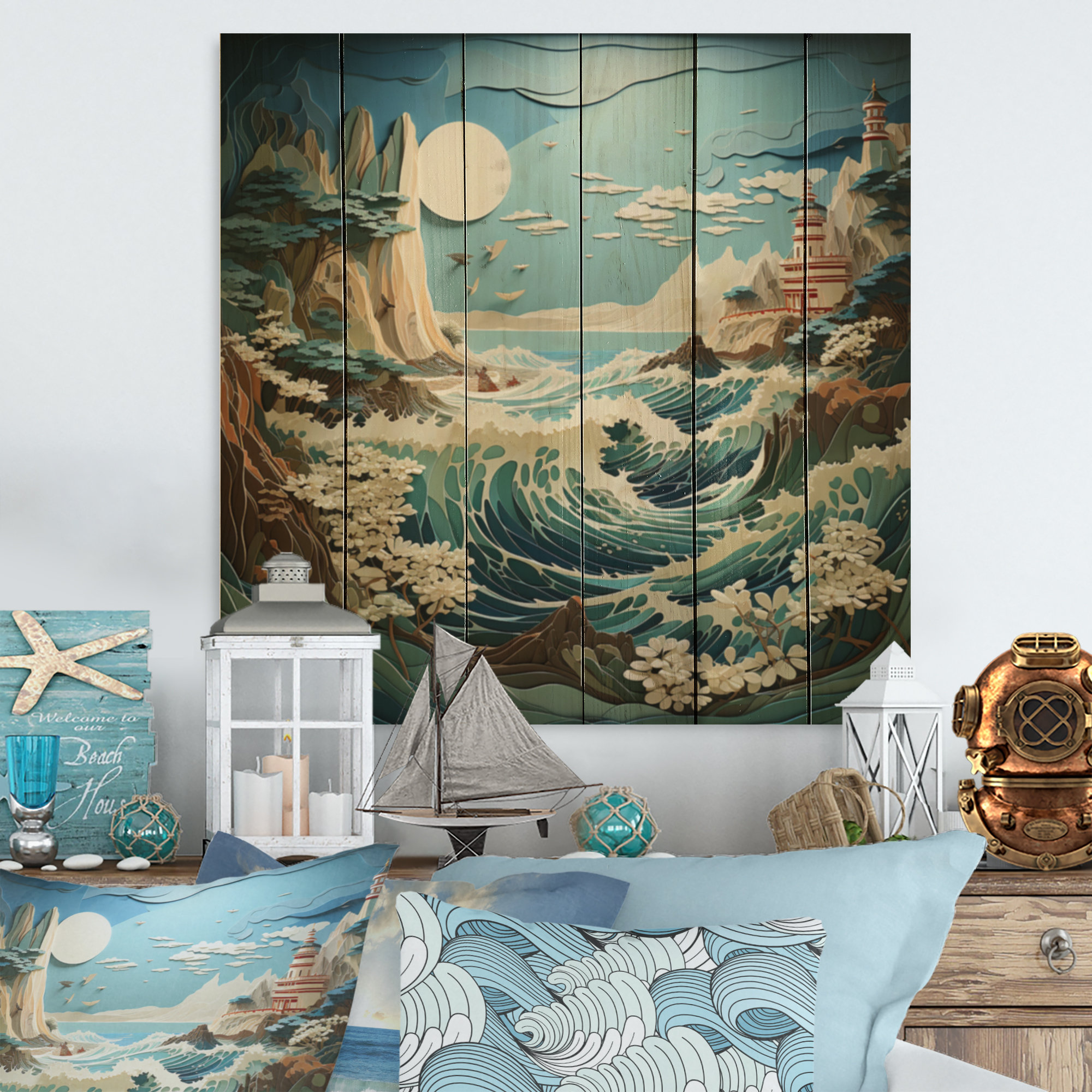 Red Barrel Studio® Coastal Majesty Papercut On Wood Print | Wayfair