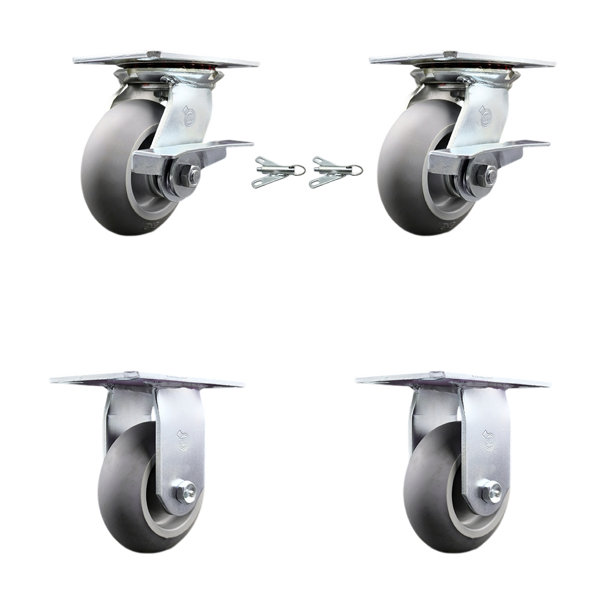 Service Caster 5 Inch Thermoplastic Rubber Caster Set 2 Brakes/Swivel ...