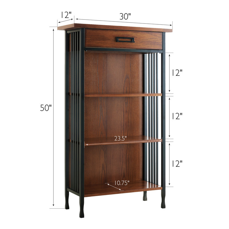 Loon Peak® Ironcraft Solid Wood Bookcase with Drawer in Mission Oak ...