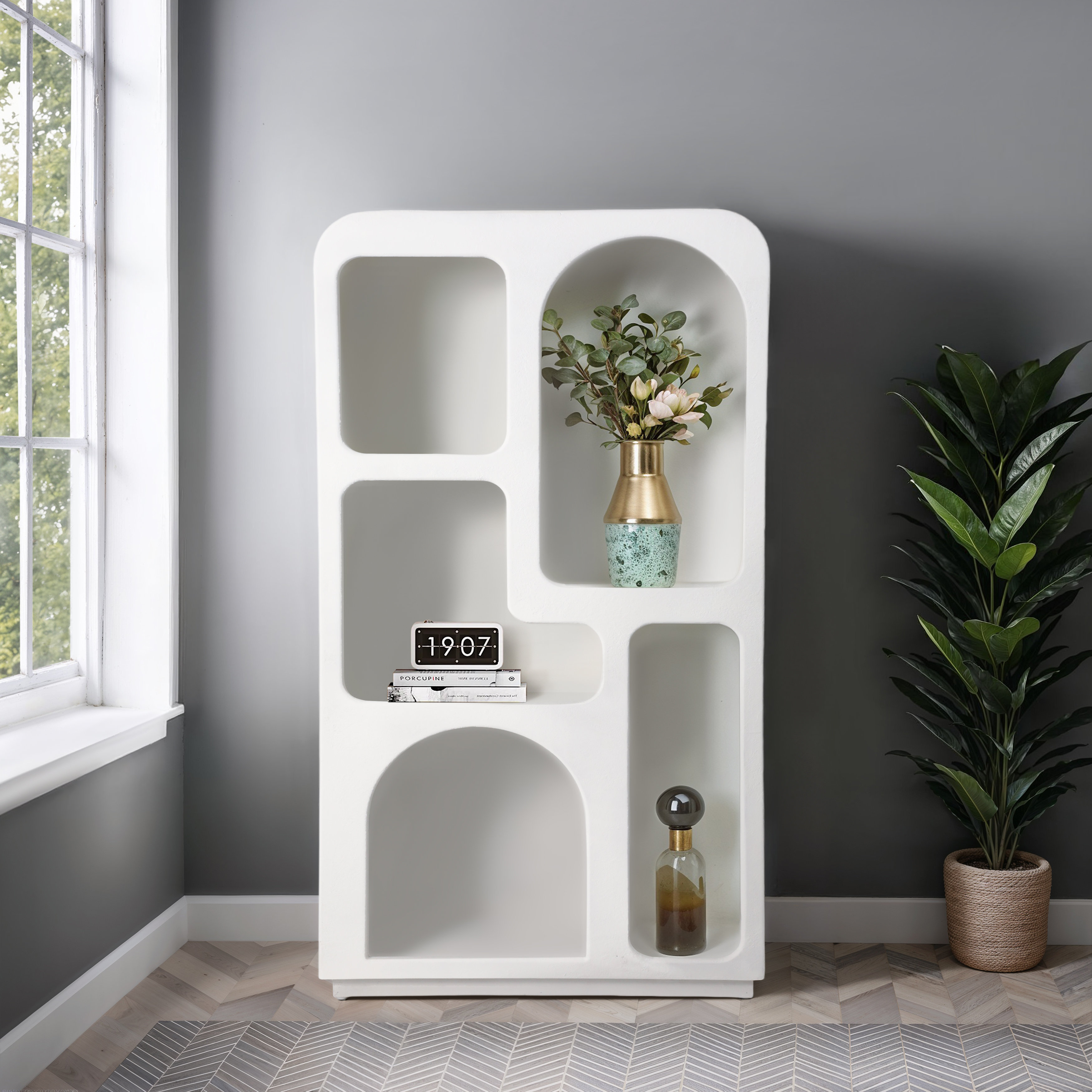 Brayden Studio® 71" Open Cut-Out Textured Bookshelf, White | Wayfair