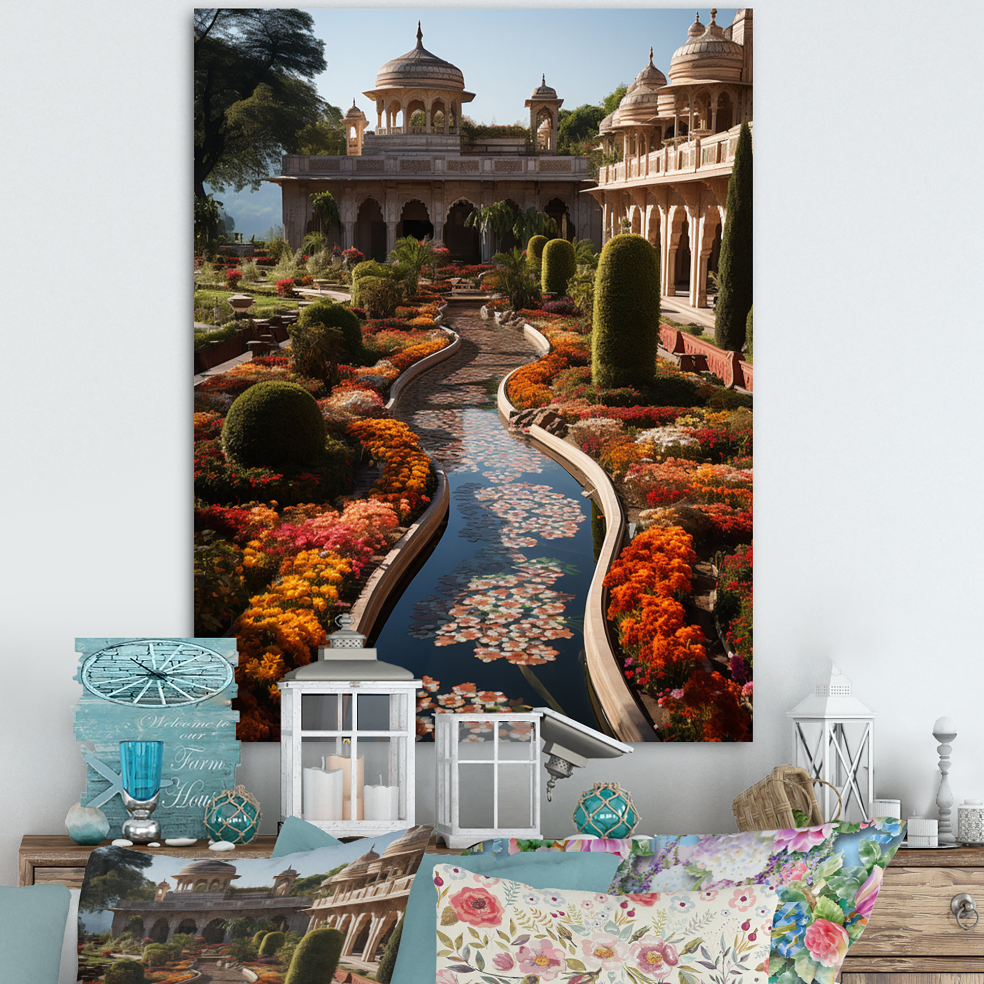 Red Barrel Studio® Astry Beige Orange Indian Art Mughal Gardens - Print ...
