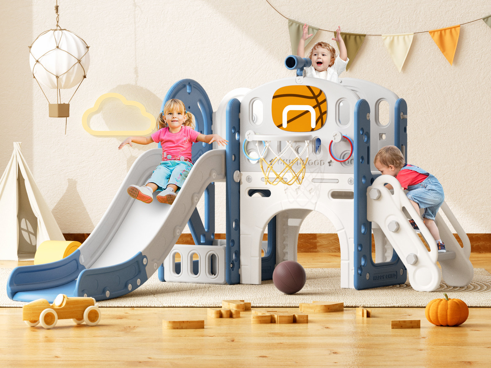 GLAF 9 In 1 Kids Slide, Toddler Slide with Climber Outdoor Indoor ...