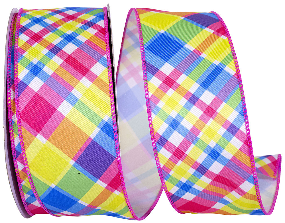 The Holiday Aisle® Op Primary Op Plaid Diagonal Bright Wired Edge ...