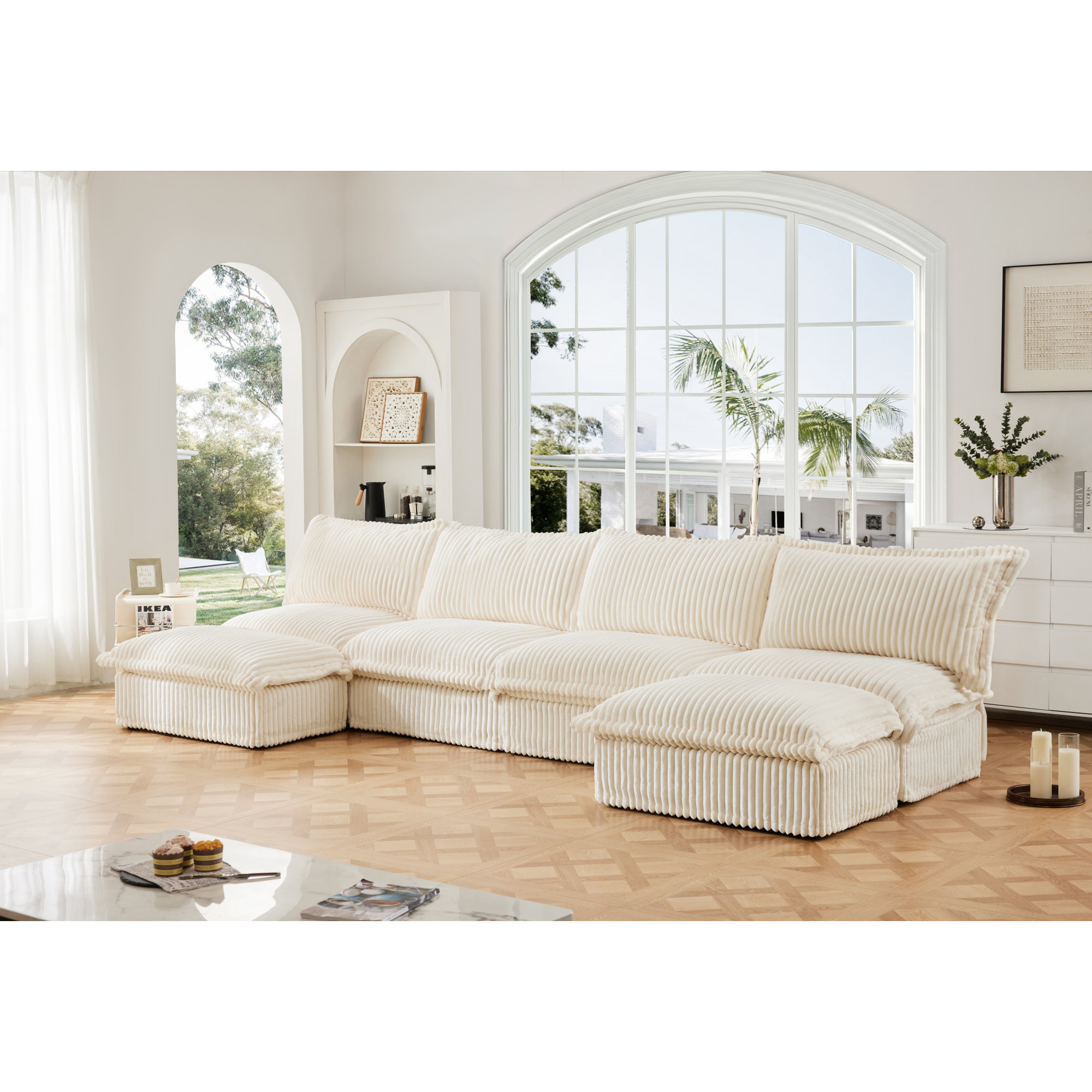 Wildon Home® Slipcovered U-shaped 4-seater Sectional Couch, Armless ...