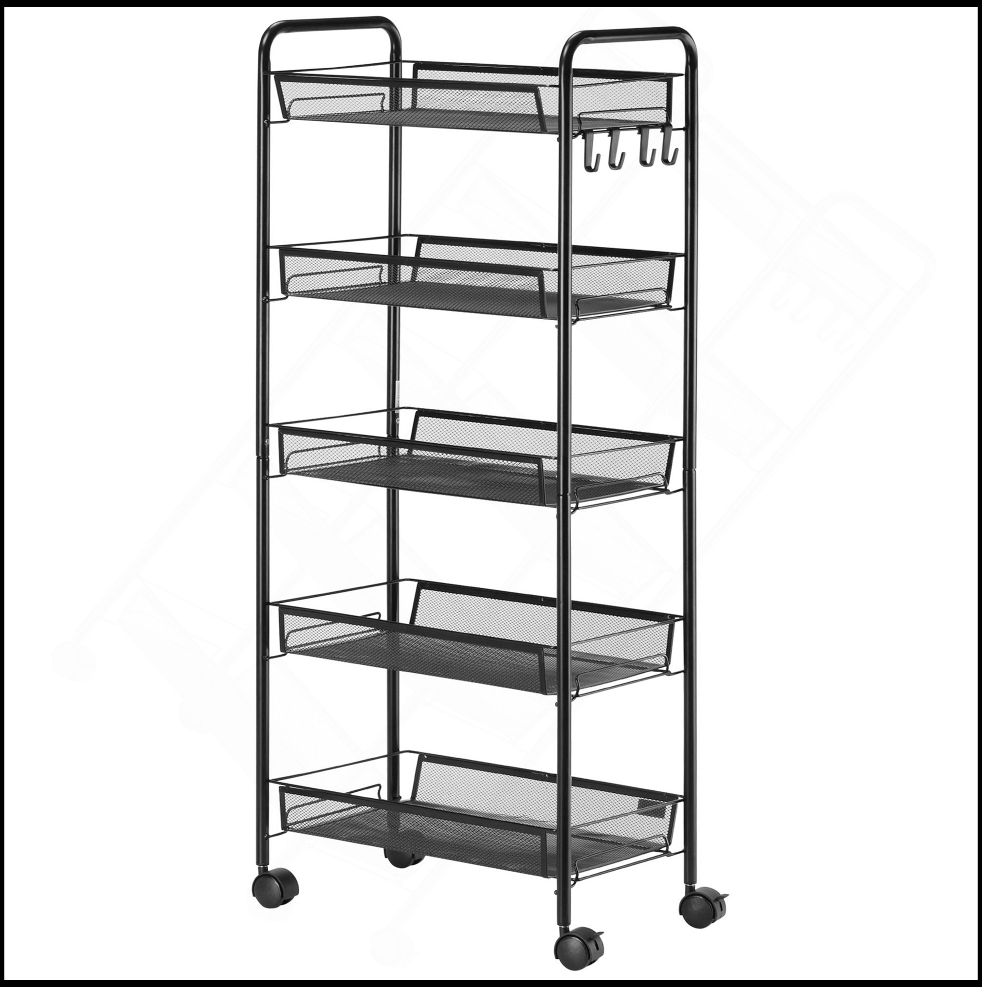 17 Stories 5 Tier Utility Rolling Cart, Metal Storage Cart, Kitchen ...